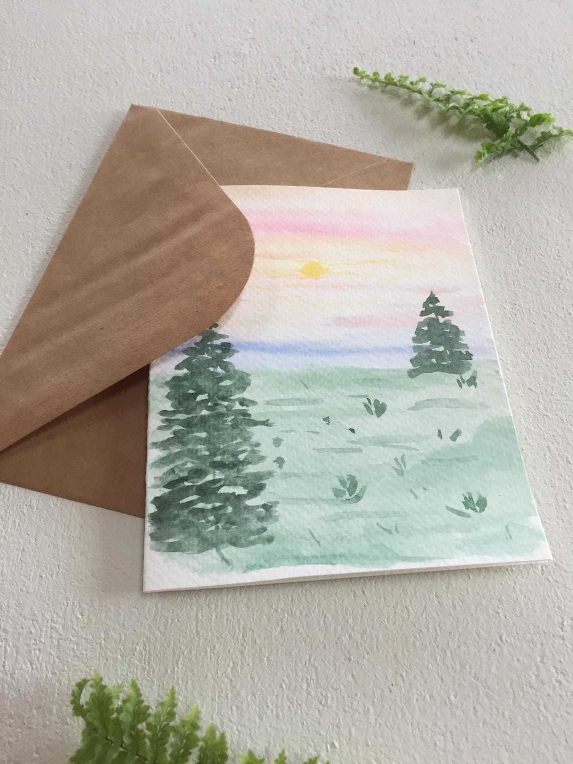 Hand-painted Watercolor Sunset Landscape Card: Blank Note Card With ...