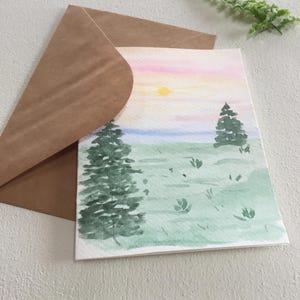 Hand-painted Watercolor Sunset Landscape Card: Blank Note Card With ...