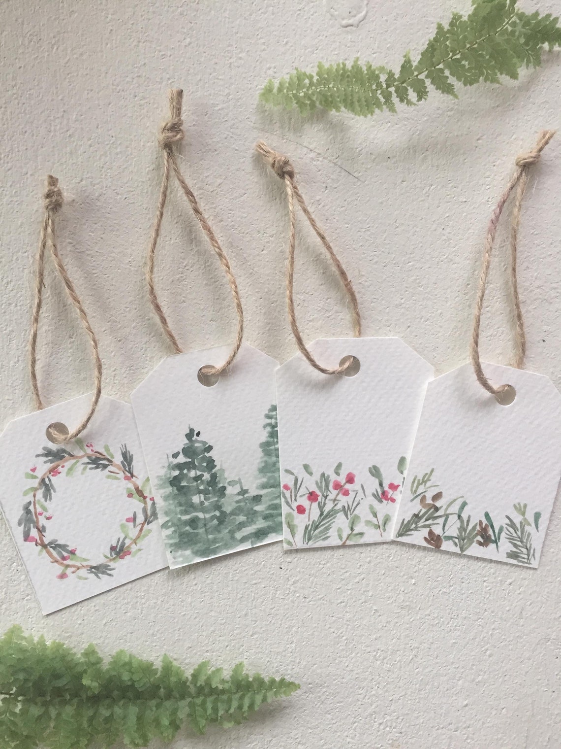 Hand Painted Christmas Original Watercolor Holiday Gift Tags, Set of 4 ...