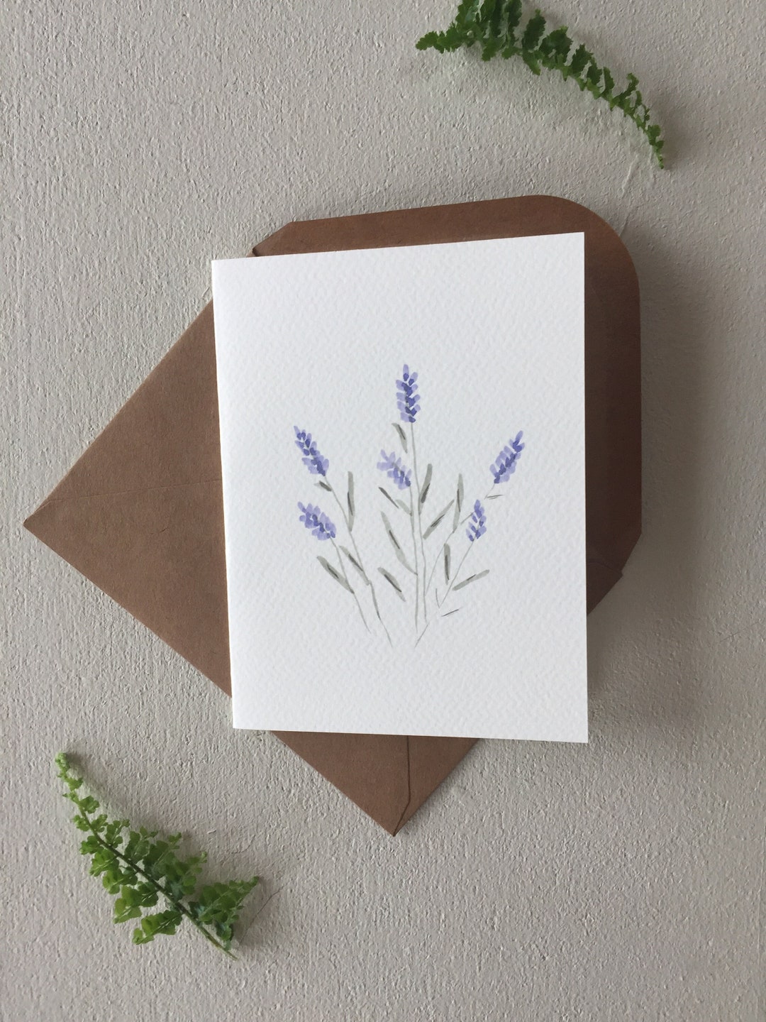 Hand-painted Lavender Watercolor Card: Blank Floral Greeting With Kraft ...