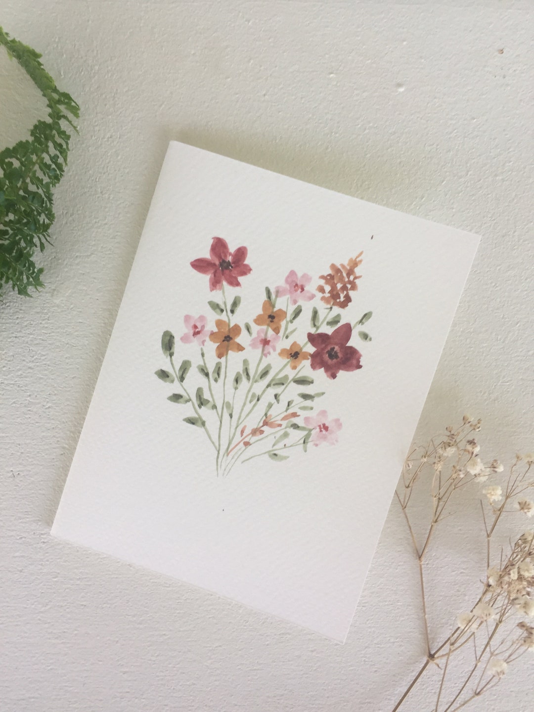 Hand Painted Floral Watercolor Card: Blank Greeting Card With Kraft ...