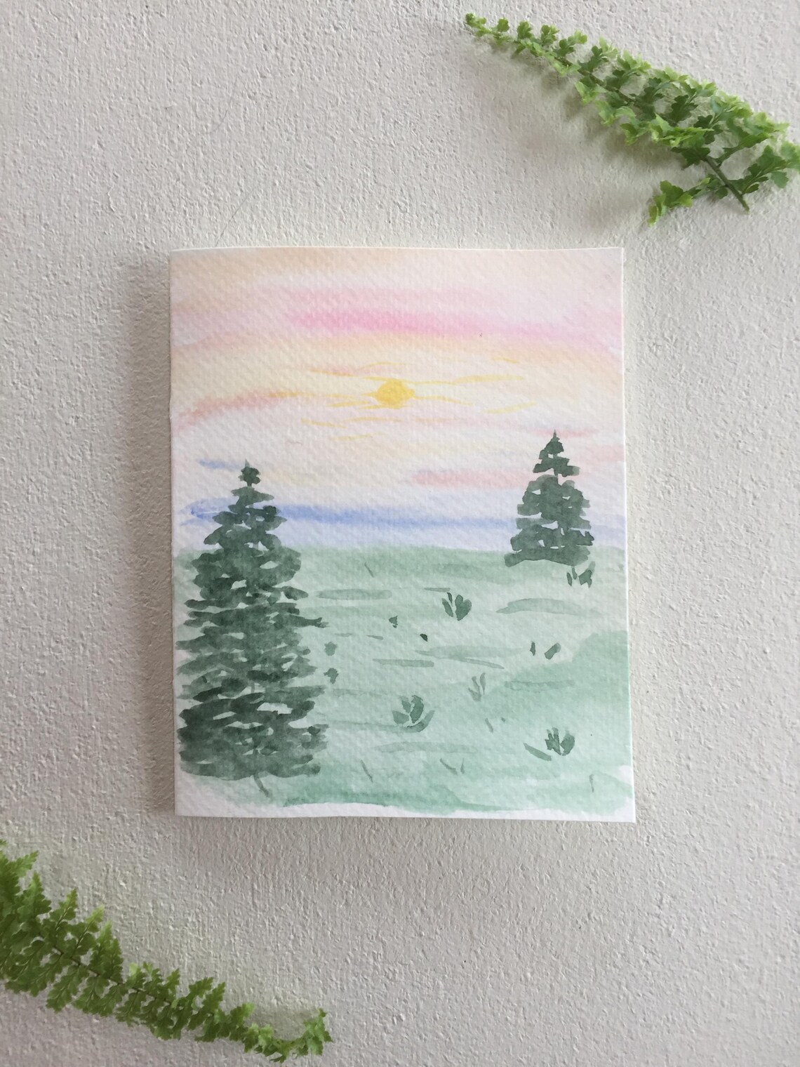 Hand-painted Watercolor Sunset Landscape Card: Blank Note Card With ...