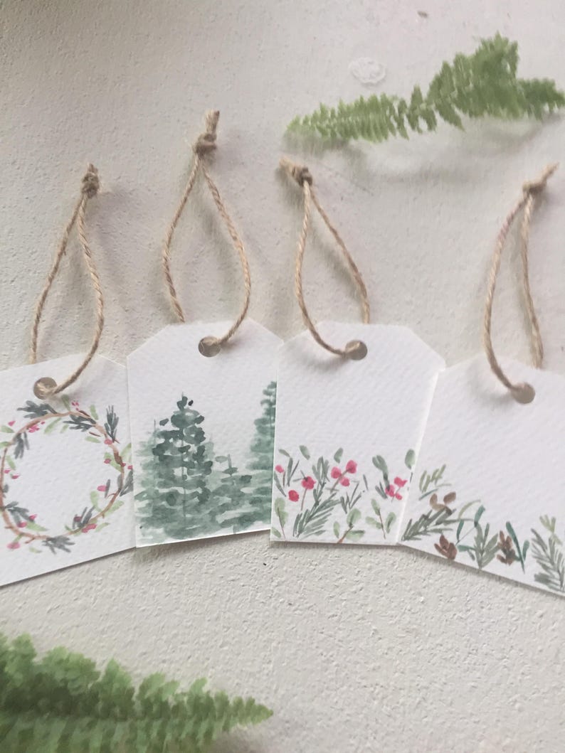 Hand Painted Christmas Original Watercolor Holiday Gift Tags, Set of 4 ...