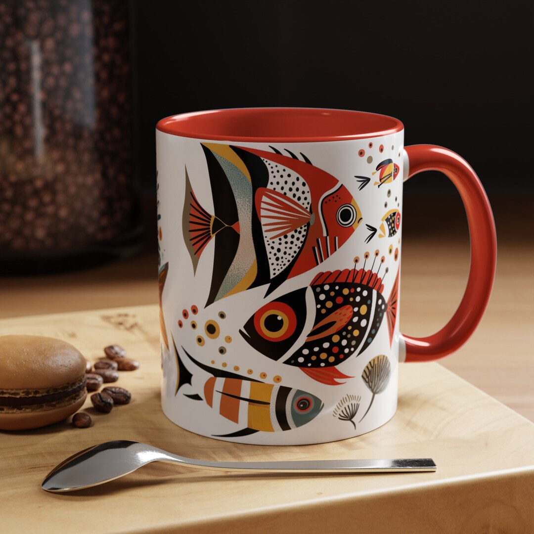 Colorful Fish Design Mug, Vibrant Ocean Art, Dishwasher Microwave Safe ...