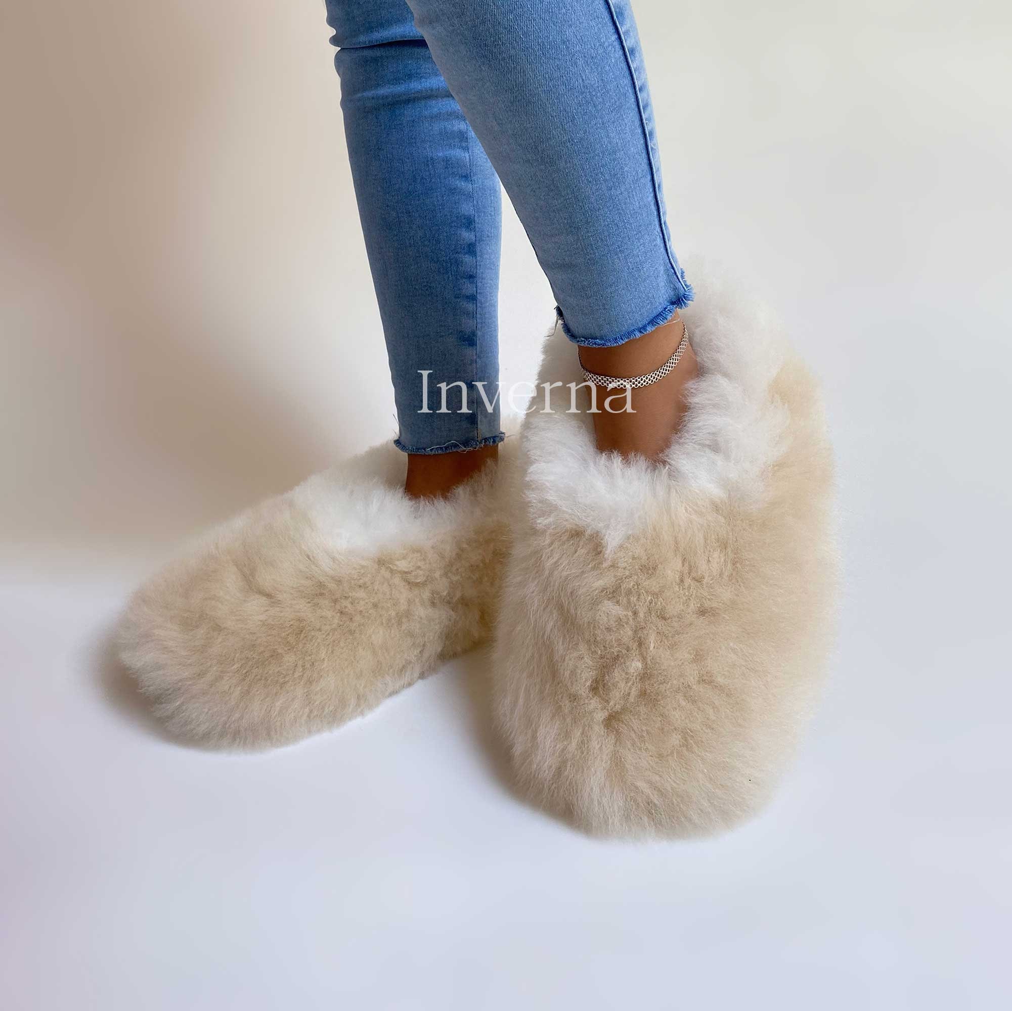 Peruvian Alpaca Unisex Fur Slippers caramelos Beige fluffy Winter ...
