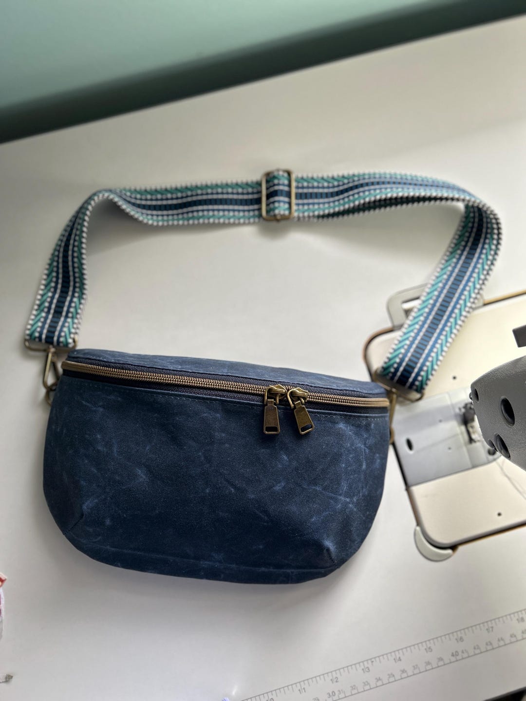 Clamshell Sling Belt Bag Fanny Pack - Solid Navy Blue Waxed Canvas ...