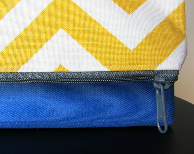 Foldover Zipper Clutch Blue With Golden Yellow Chevron - Etsy
