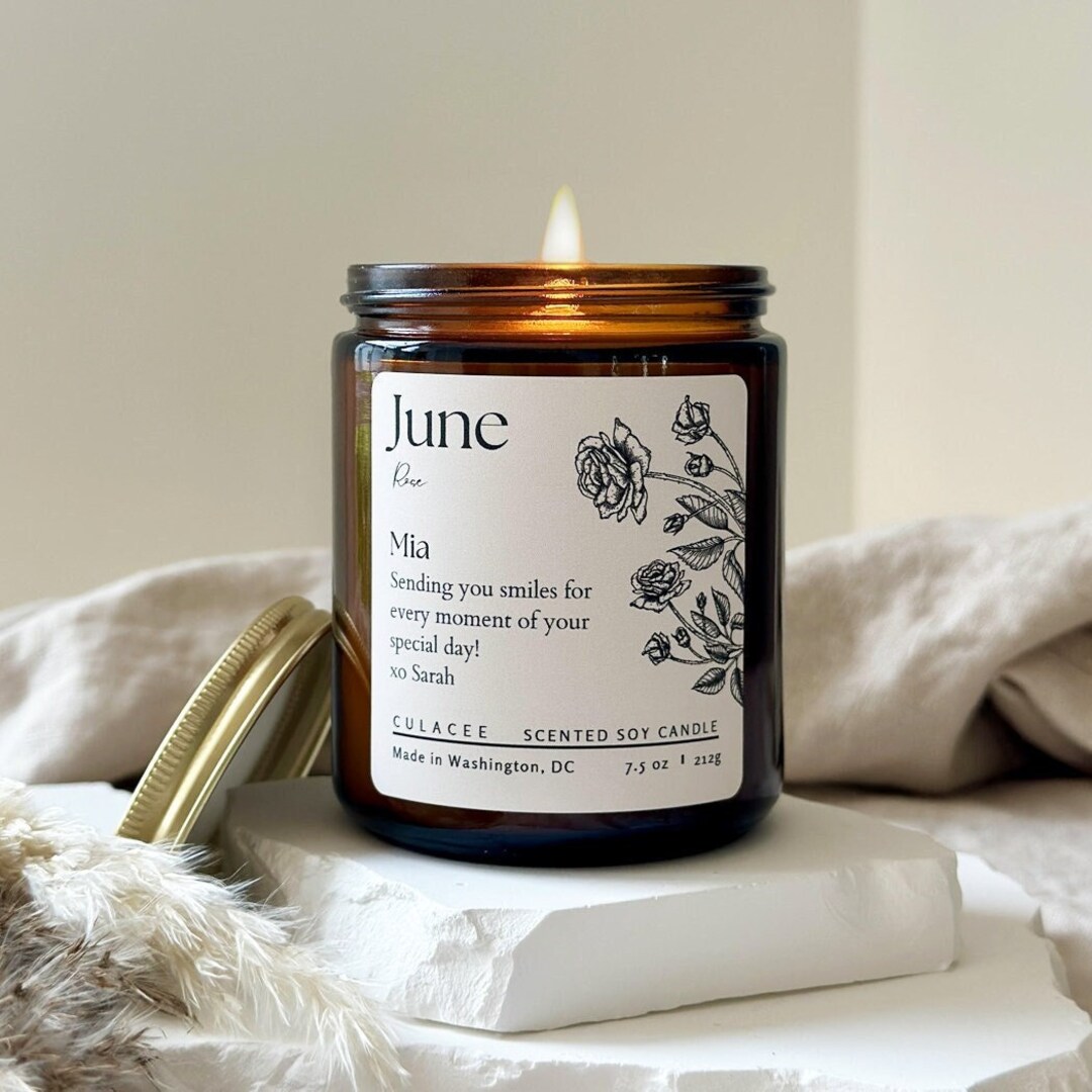 Personalized Birth Flower Candle Custom June Birth Flower Gift Floral ...