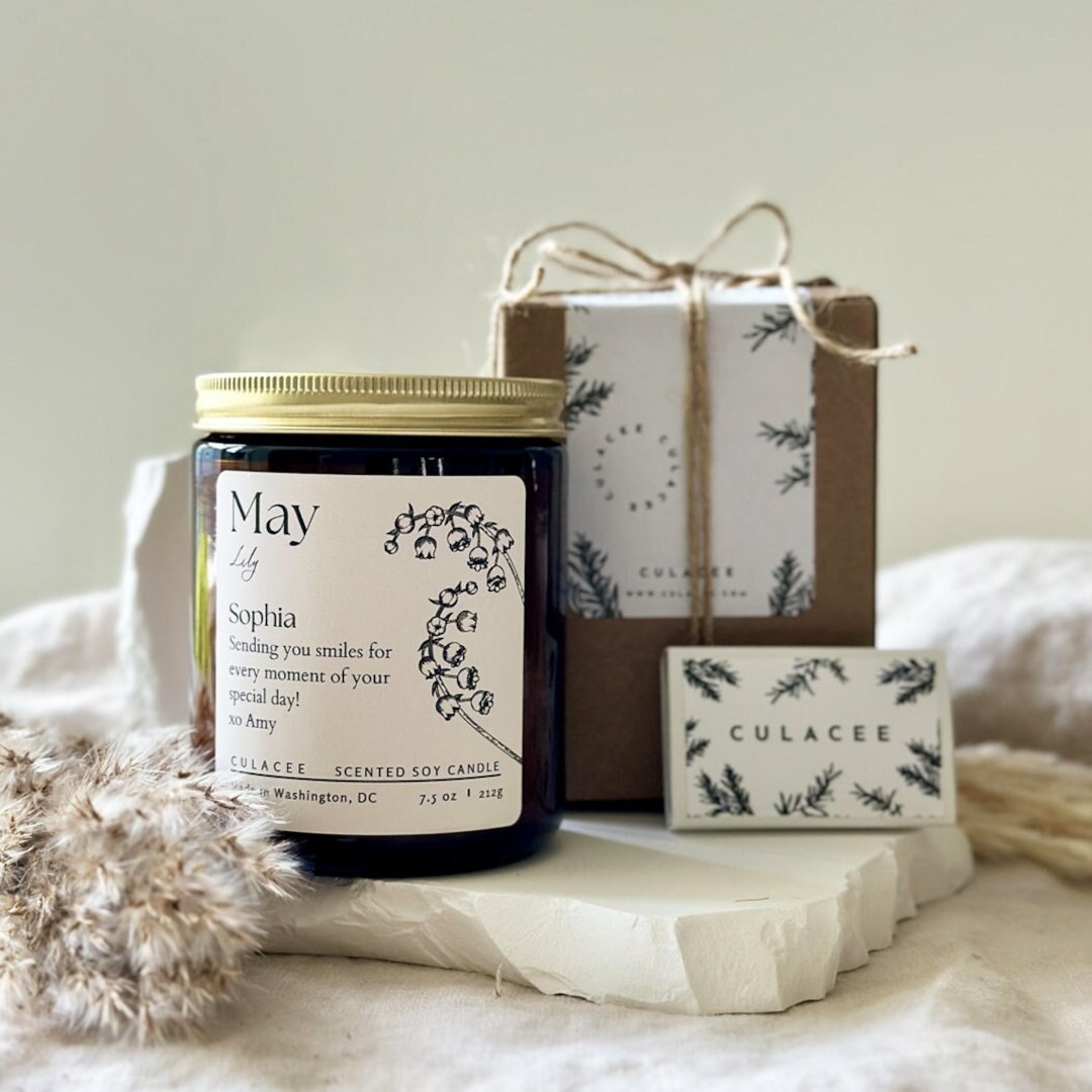 Personalized Birth Flower Candle Customized Birth Month Gift Floral ...