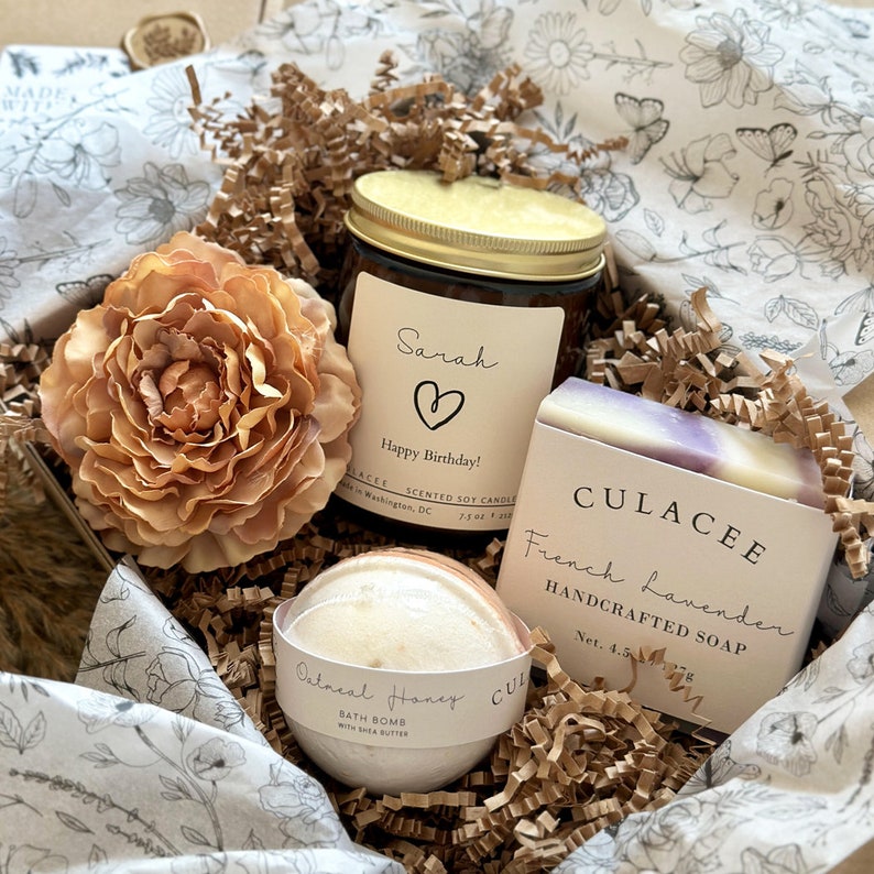 Birthday Gift Box Personalized Spa Gift Set Custom Candle Gift Handmade ...