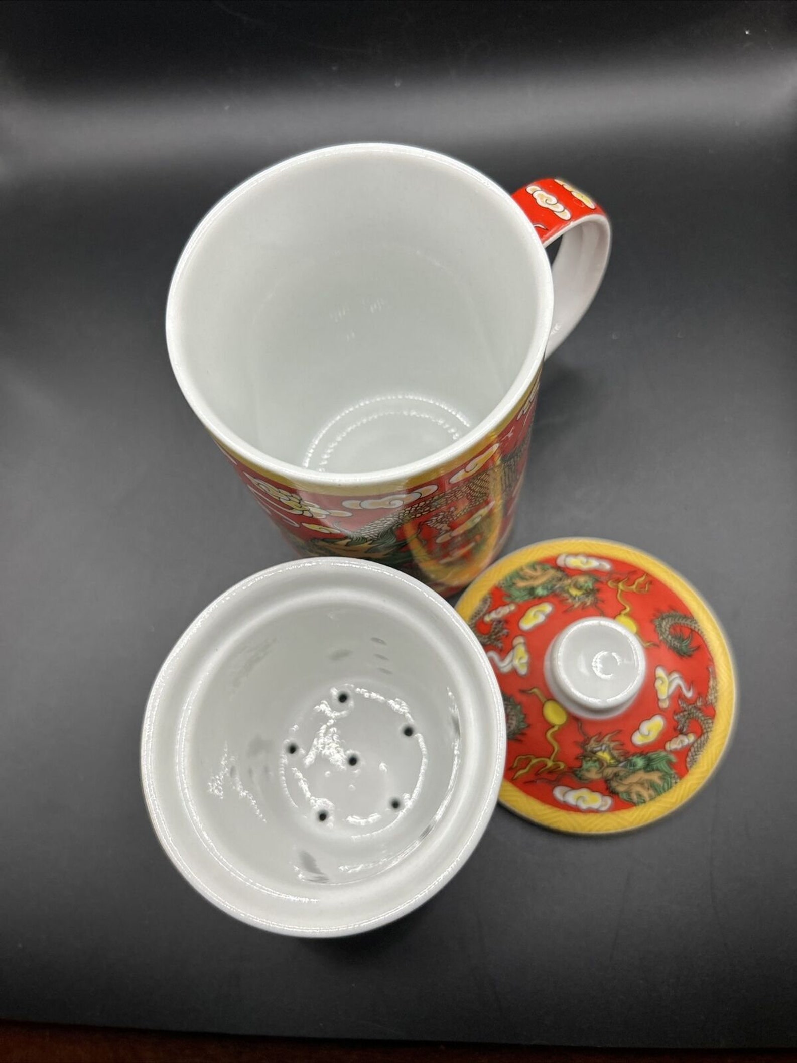 Chinese Porcelain Red Dragon Mug With Infuser Strainer With Lid - Etsy