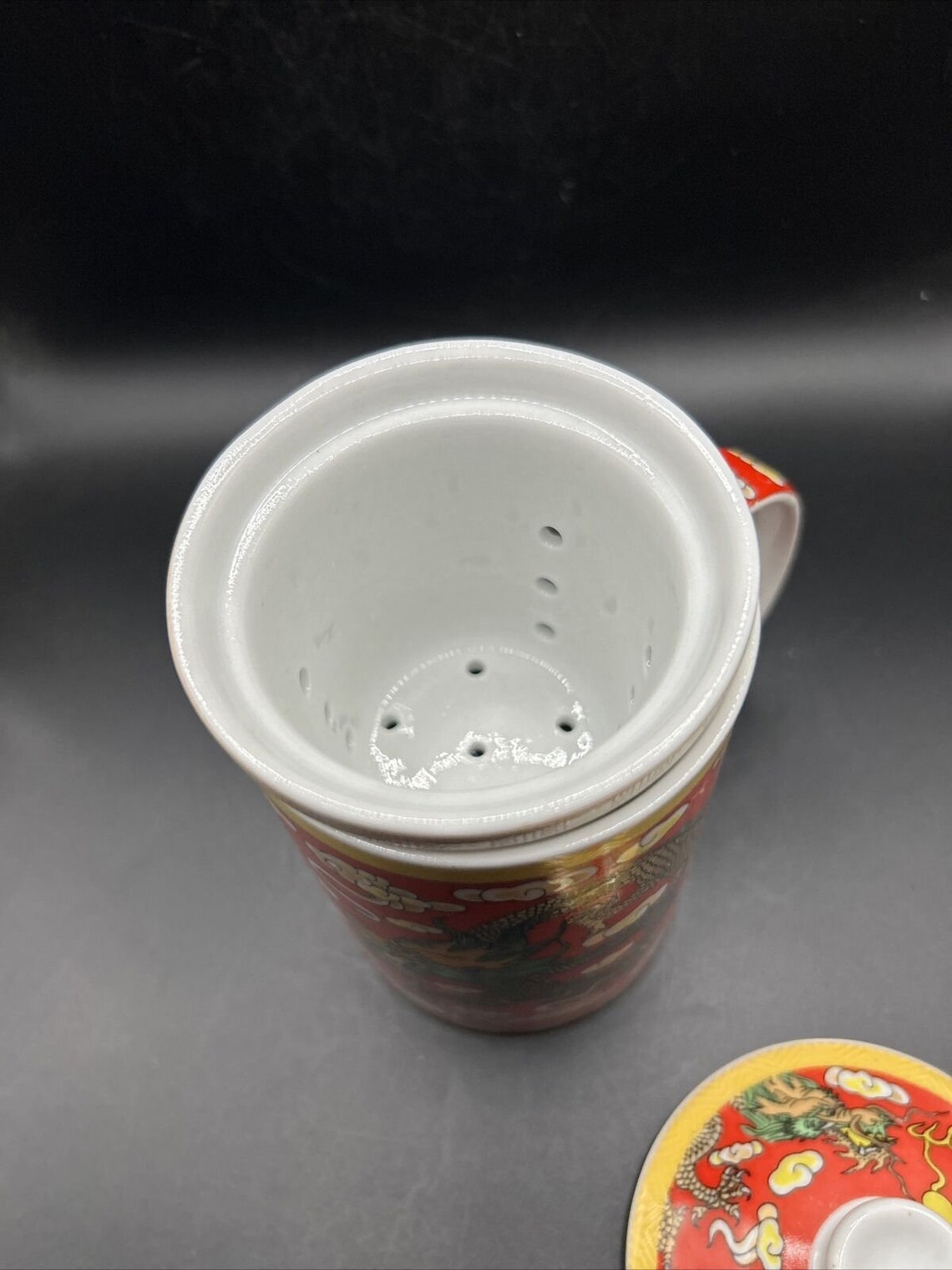 Chinese Porcelain Red Dragon Mug With Infuser Strainer With Lid - Etsy