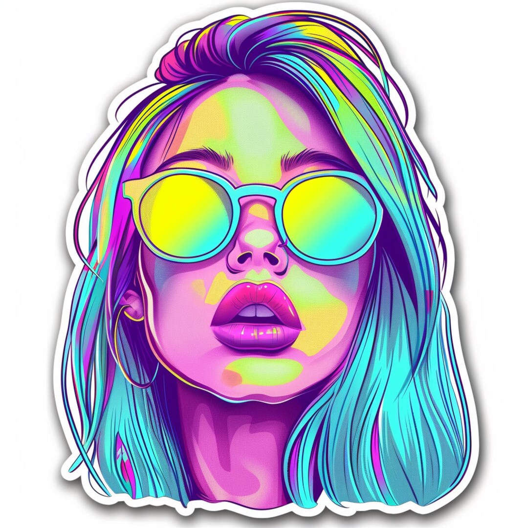 Cyberpunk Girl Face Sticker: Futuristic Decal for Laptops, Water ...