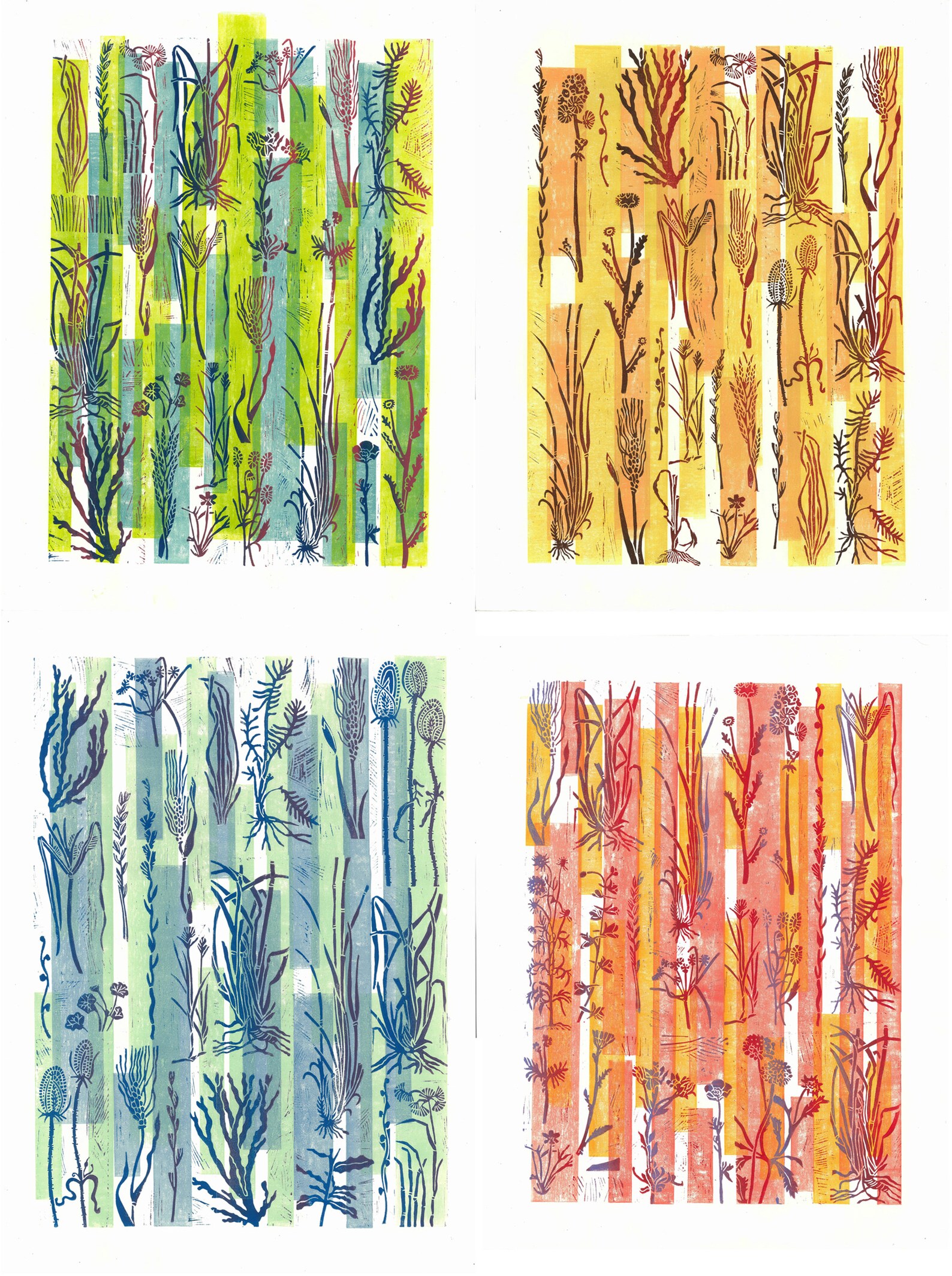 LINOCUT PRINT Botanical Print Summer Colours | Etsy