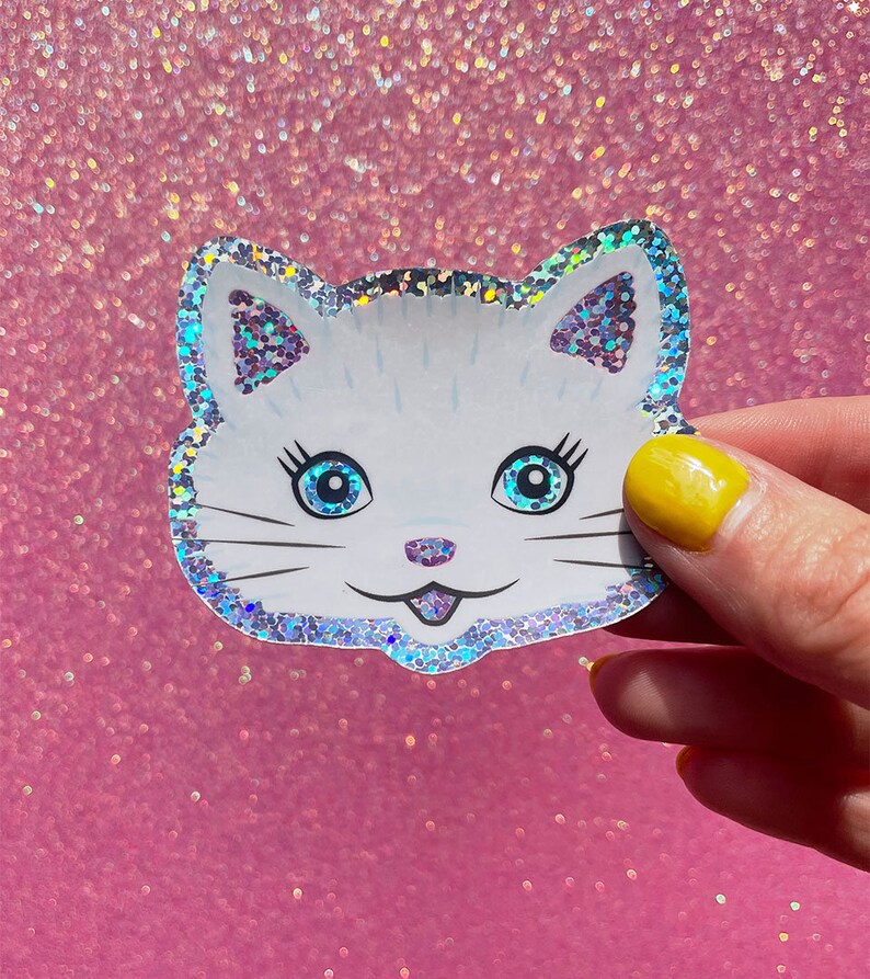 Glitter Cat Sticker - Etsy
