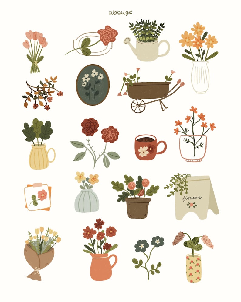 The Flower Shop Sticker Sheet – Botanical Illustrations, Matte Vinyl ...