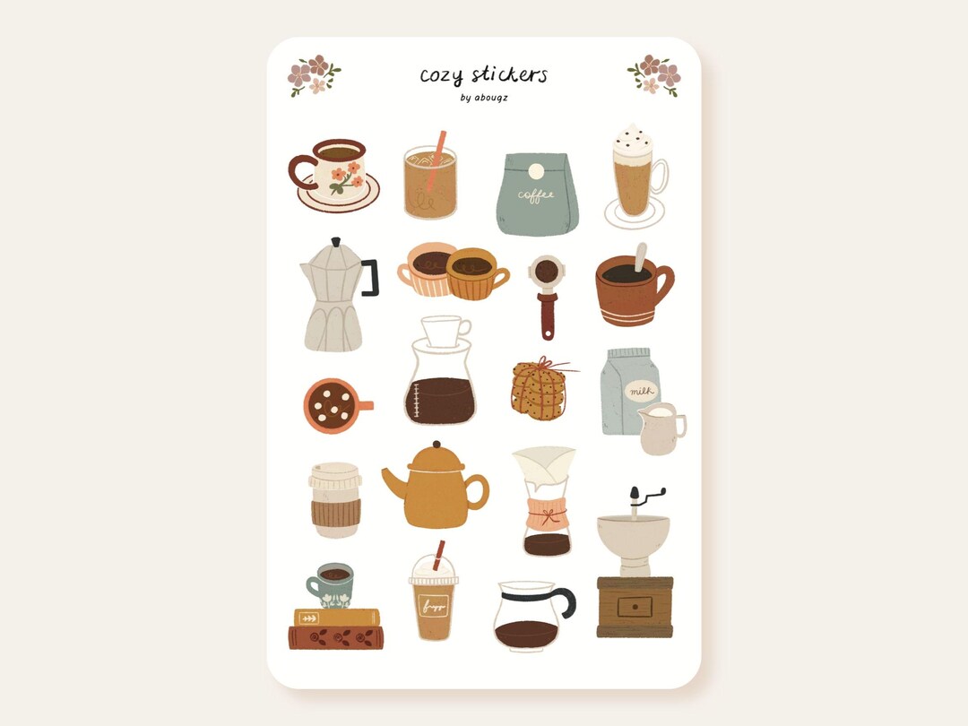 Cozy Coffee Sticker Sheet – Hand-illustrated Matte Vinyl Planner ...