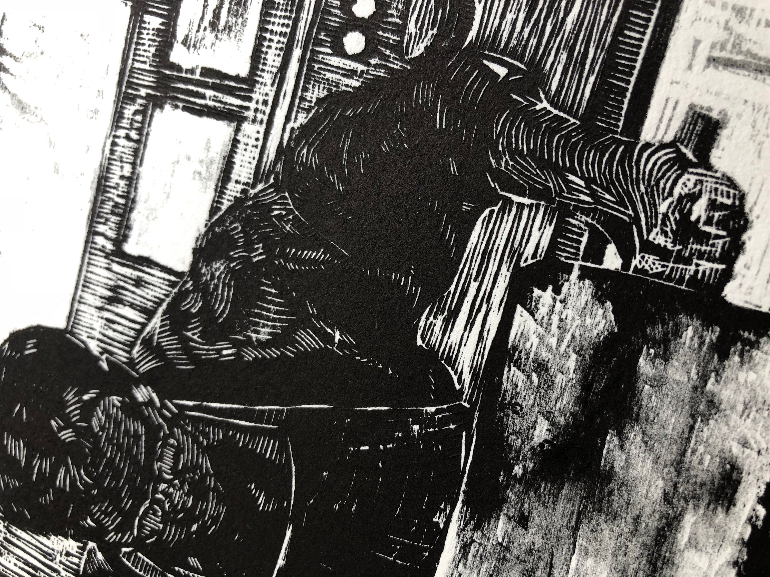 Original Woodcut Portrait Master Printmaker at Work Artist Studio Print ...
