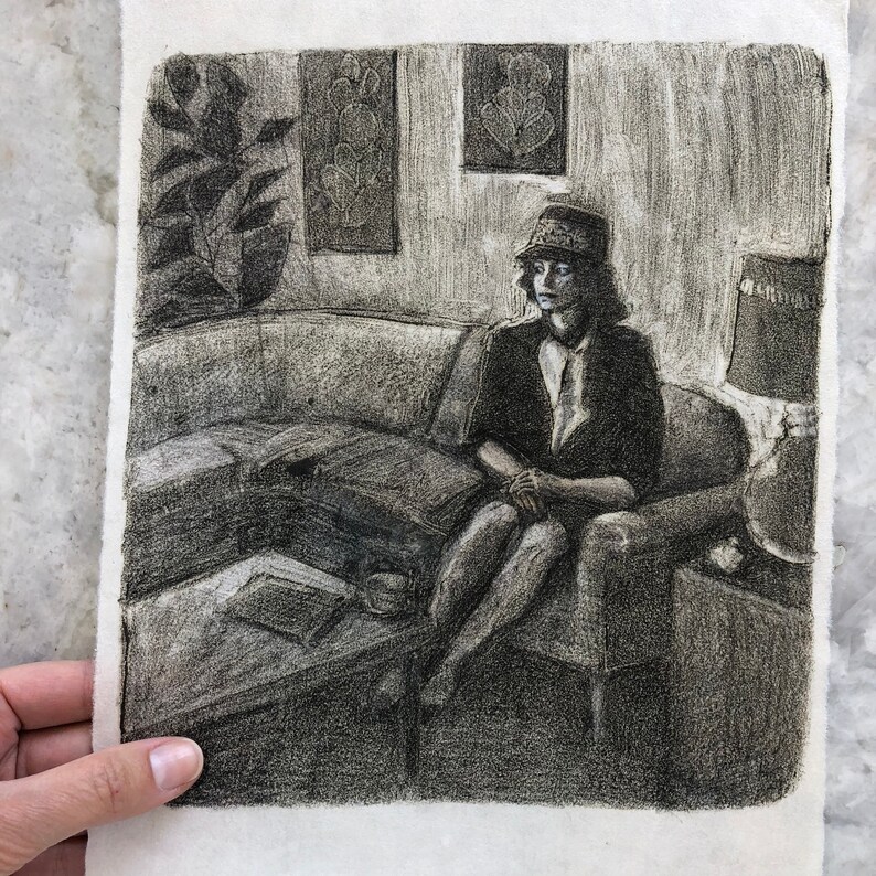 Original Dark Field Monotype Printmaking Mid Century Modern Portrait ...