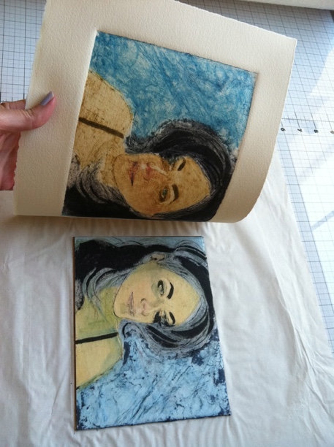 Original Collagraph Portrait Framed Print Woman's Face Belinda Delpesco ...