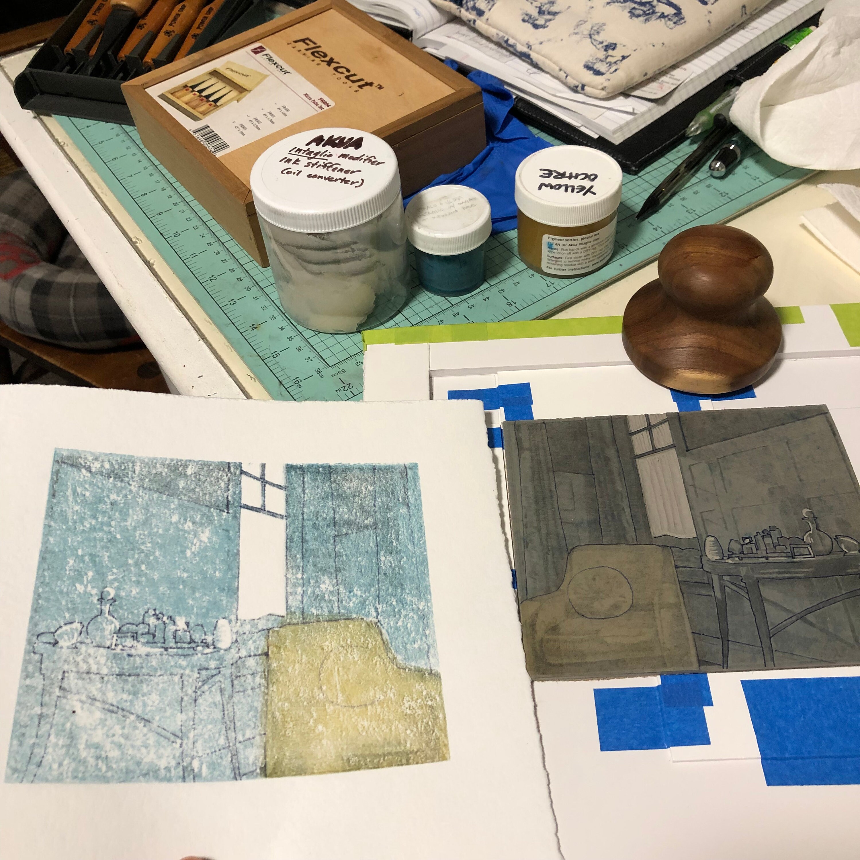 Interior Bedroom Art Print Original Color Linocut Drypoint Perfume ...