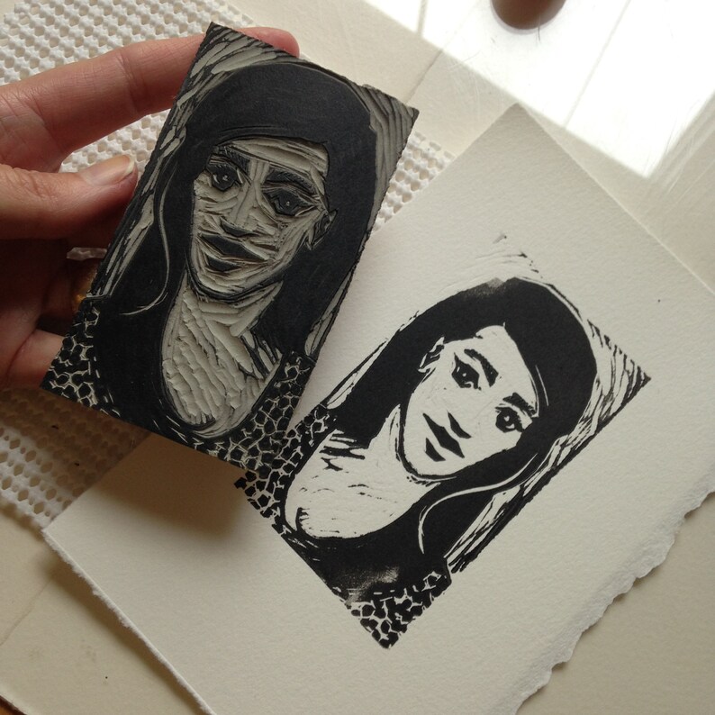 Original Block Print Art Candid Girl Miniature Portrait Print - Etsy