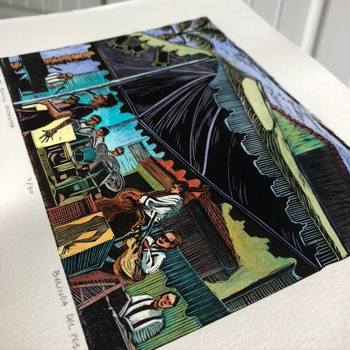 Music Art Original Color Linocut Bill Elliott Swing Orchestra Band ...