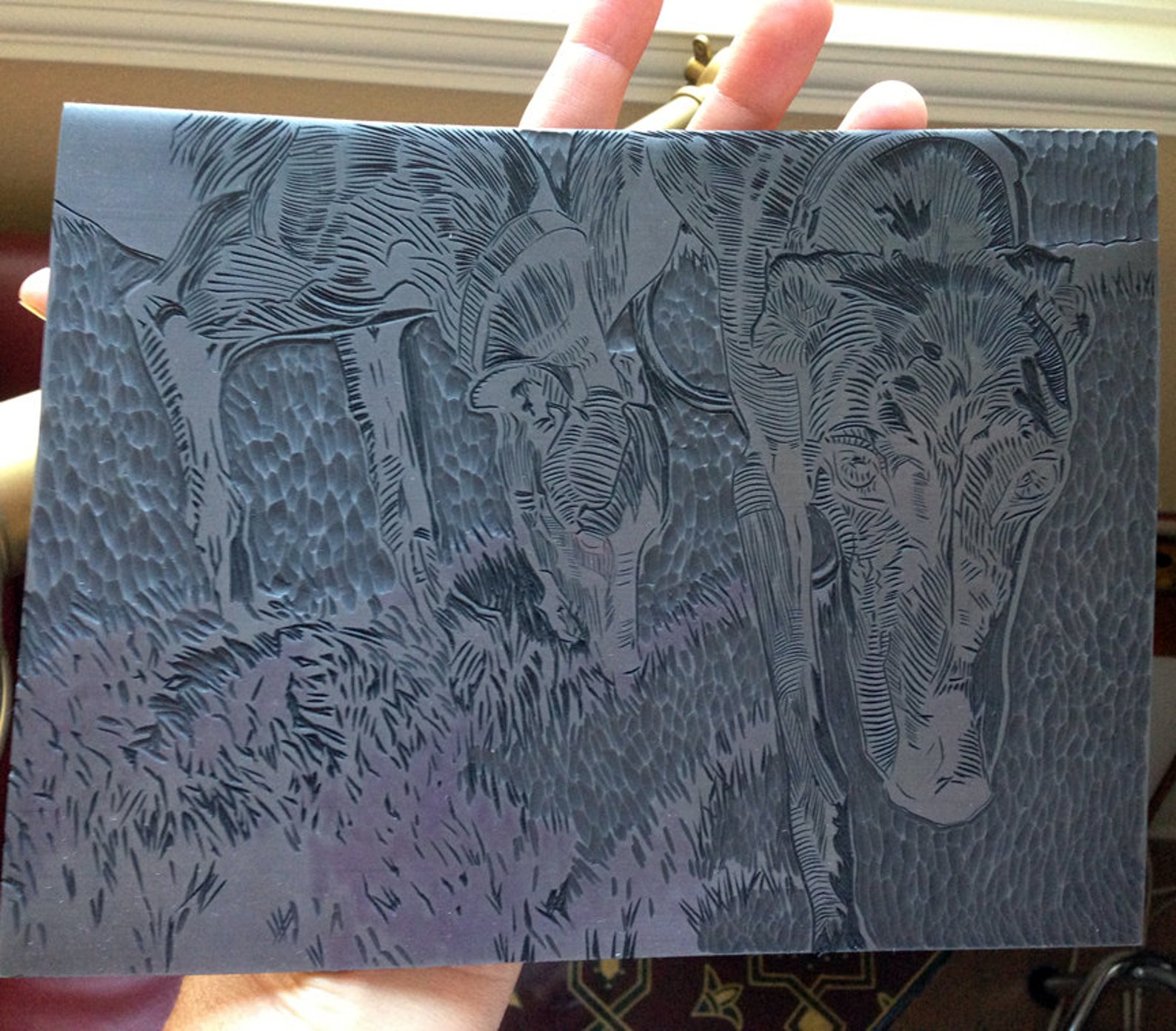 Original Framed Linocut Print Greyhound Dogs Got Any More Cookies ...