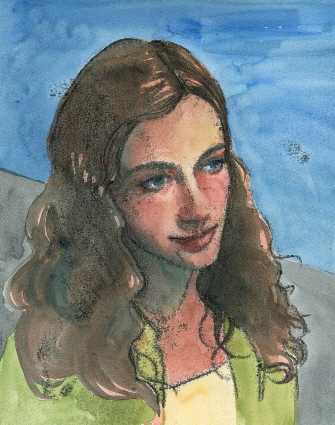 Portrait of a Girl Original Trace Monotype Print With Watercolor ...