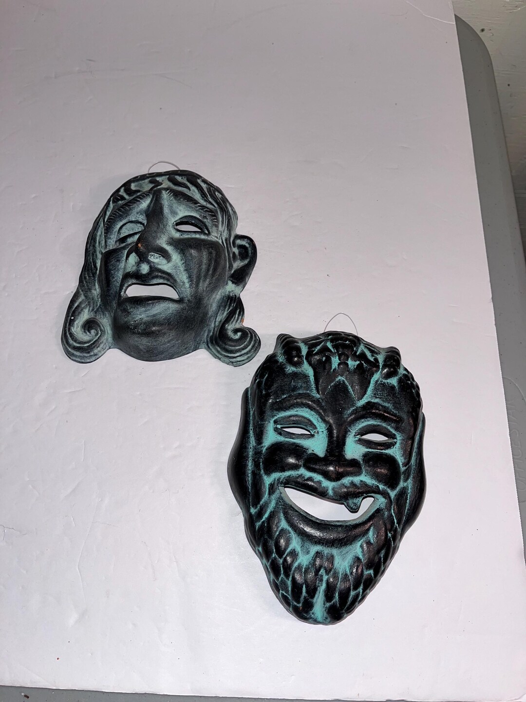 Vintage Greek Theater Comedy and Tragedy Masks Ceramic Cast Wall Art ...