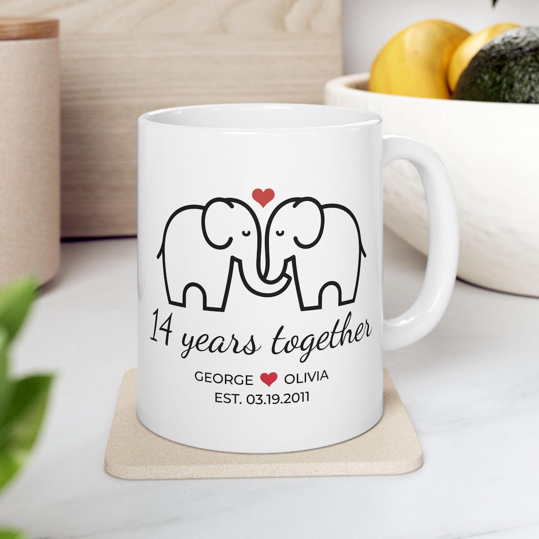 Ivory Anniversary Gifts, 14th Anniversary Mugs, Personalized 14th ...