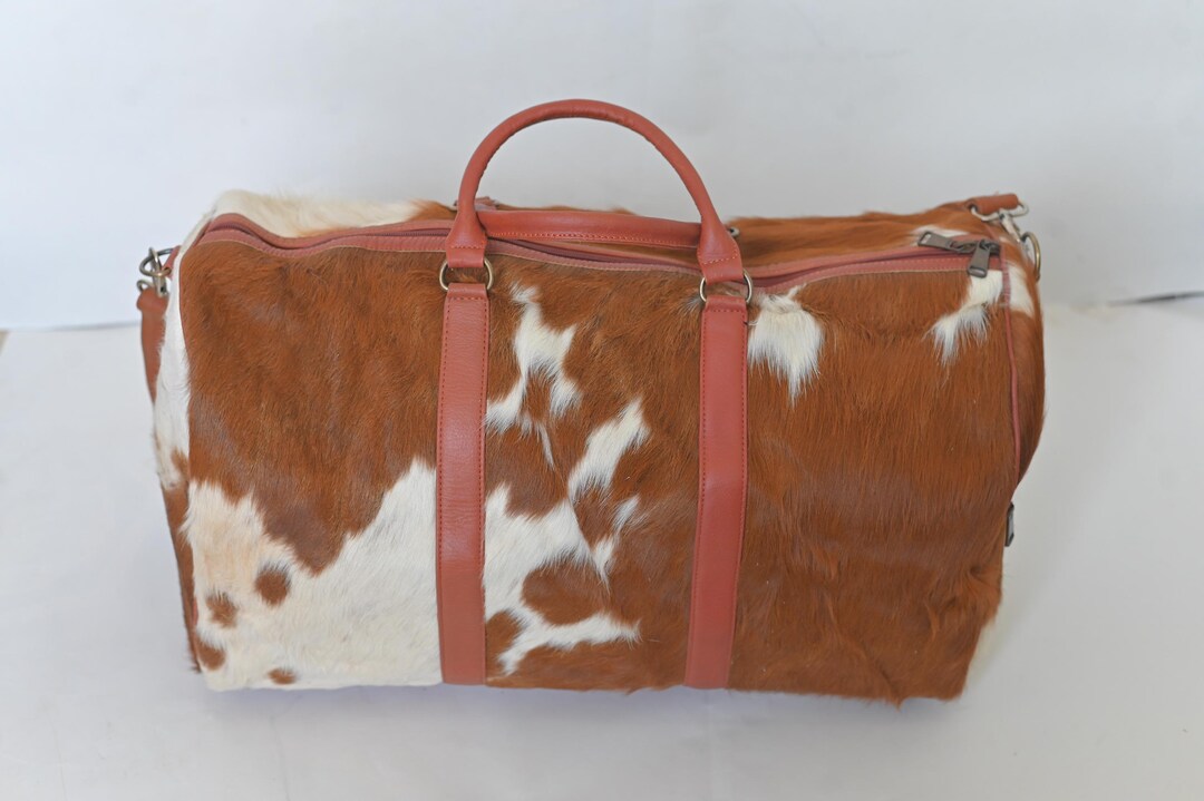 Hair on Hide Leather Duffel Bag: Large Cowhide Weekender Travel Bag - Etsy