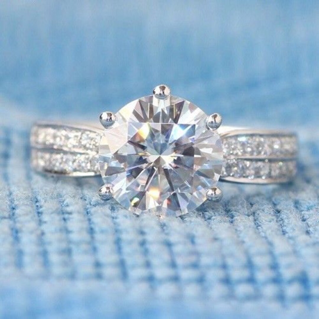 2.50 Ct Cross Shank 2 Row Pave Set Diamond Engagement Ring Bridal Ring ...