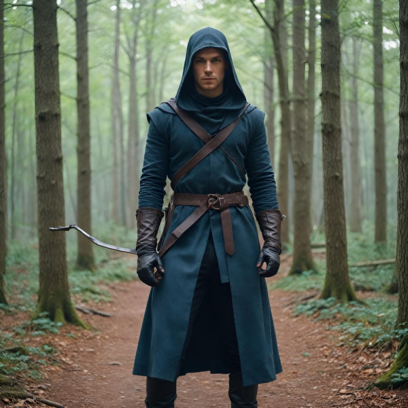 Medieval Assassin Archer Costume | Hooded Fantasy Warrior Outfit ...