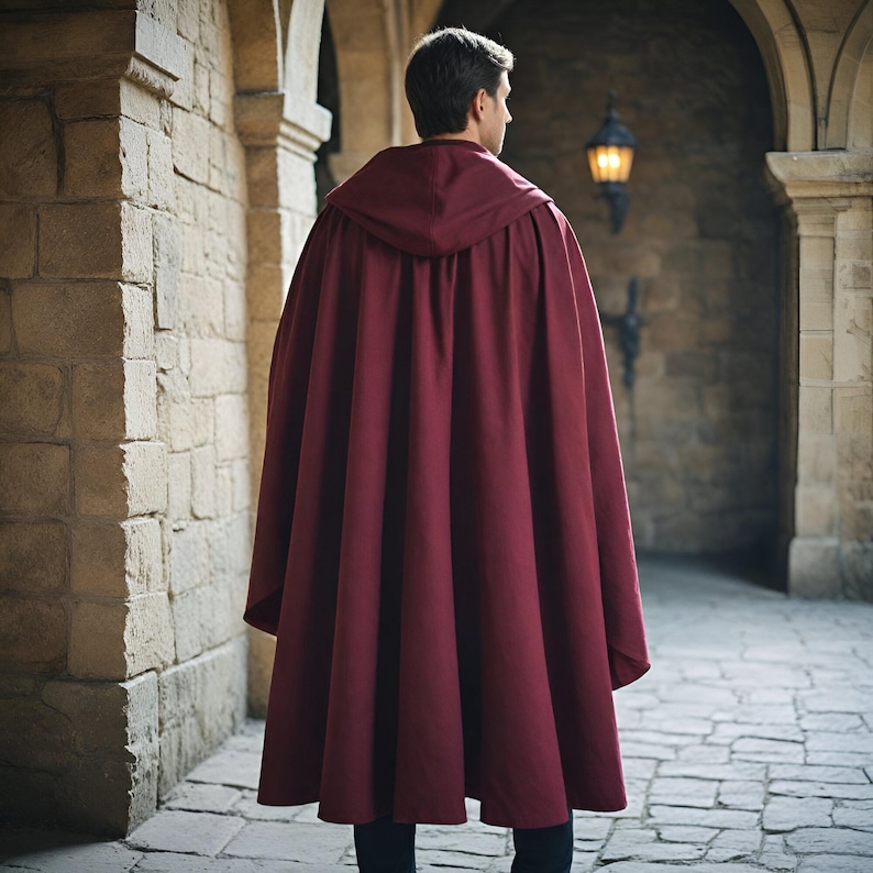 Burgundy Men's Medieval Cloak | Exquisite Renaissance Cape | Hooded ...