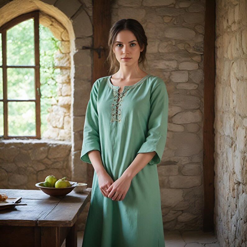 Elegant Light Green Medieval Tunic | Women's Renaissance Fair Attire ...
