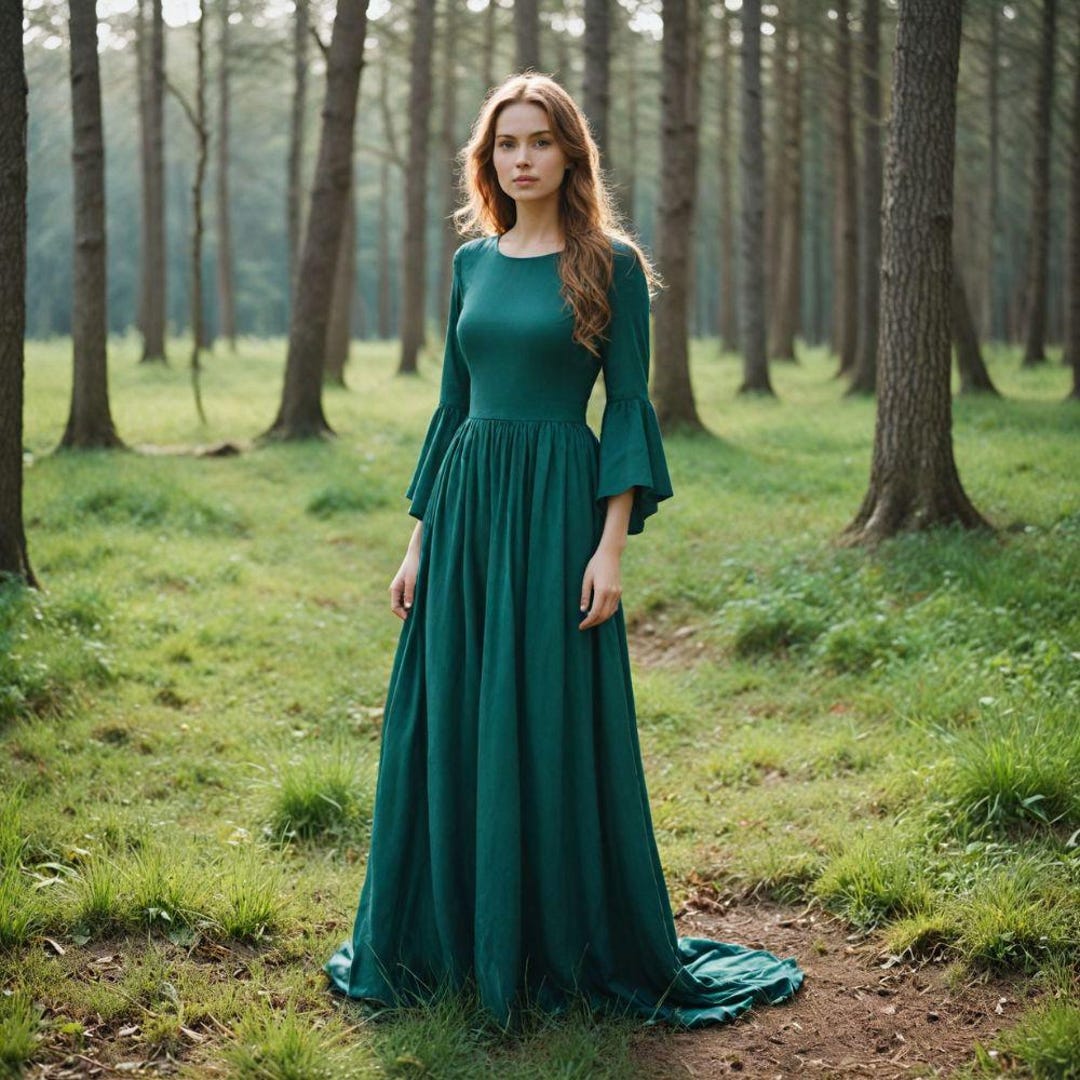 Forest Elegant Green Medieval Dress | Long Sleeve Maxi Dress | Deep ...