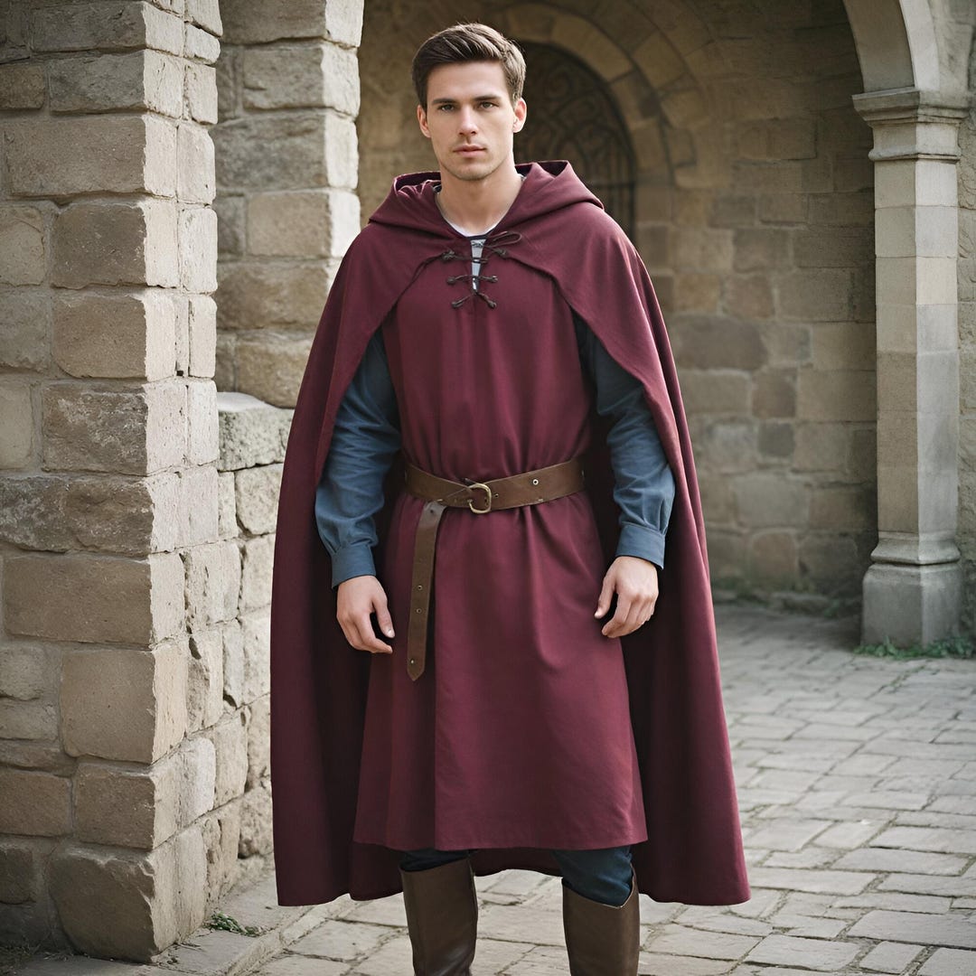 Burgundy Men's Medieval Cloak | Exquisite Renaissance Cape | Hooded ...