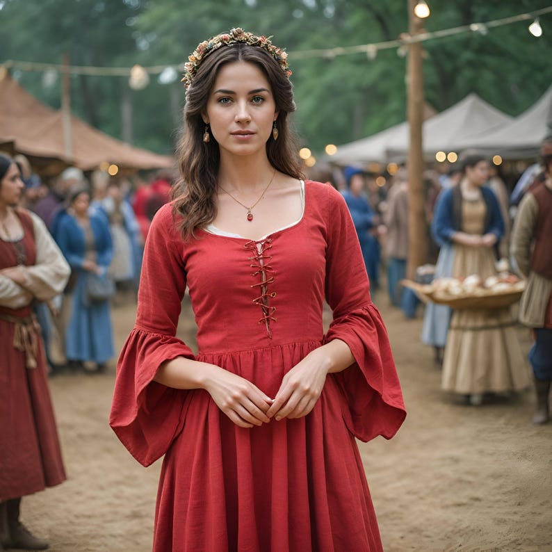 Renaissance Elegant Vibrant Women's Dress | Red Medieval Cosplay Gown ...