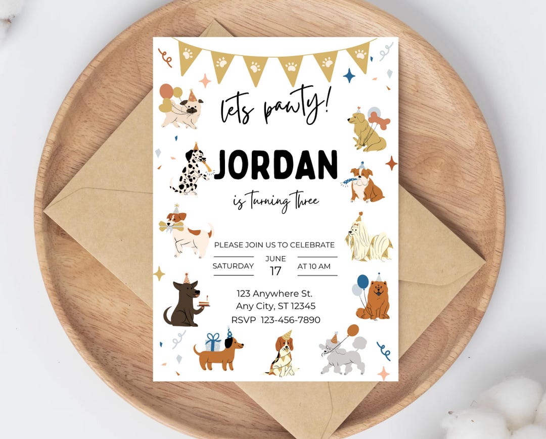 Dog Birthday Invitation Dog Invite Puppy Party Invitation Dog Pawty ...