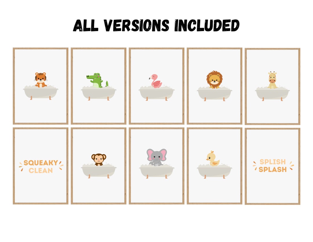 Animals Bathtub Artwork Kids Bathroom Wall Art Animals Nursery Bathroom ...