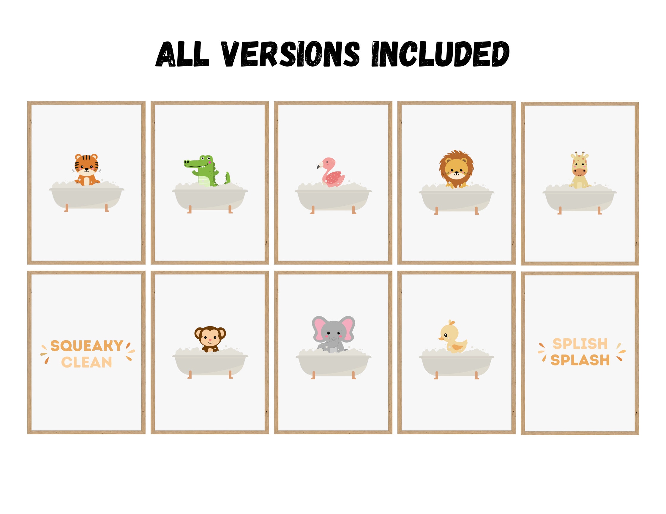 Animals Bathtub Artwork Kids Bathroom Wall Art Animals Nursery Bathroom ...