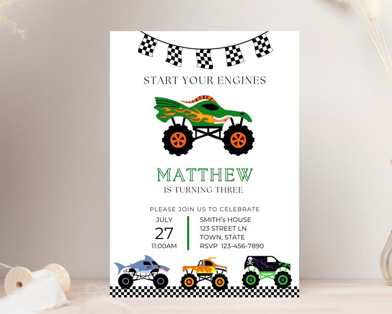 Invitación de cumpleaños de Monster Jam Invitación de cumpleaños de ...