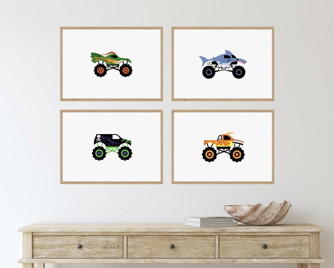 Monster Jam Artwork Monster Jam Trucks Wall Art Boys Room Decor Set of ...