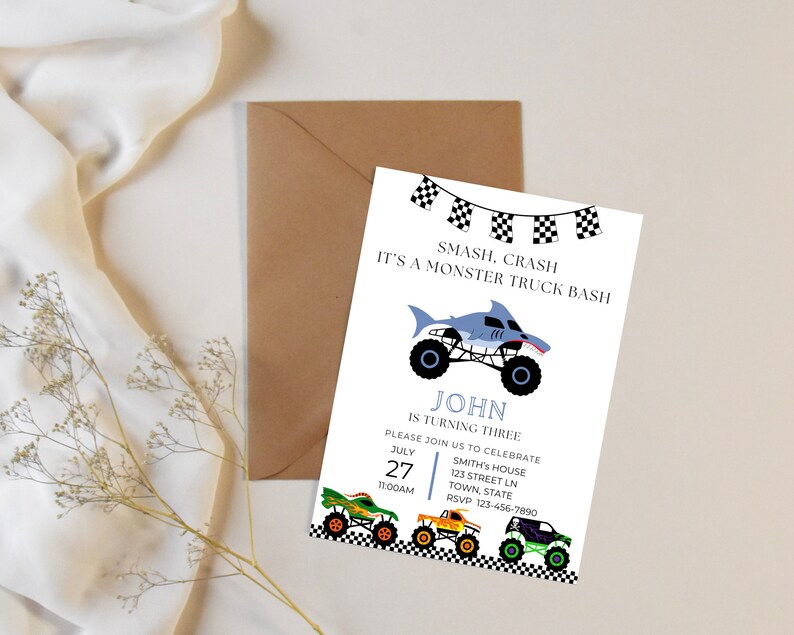 Invitación de cumpleaños de Monster Jam Invitación de cumpleaños de ...
