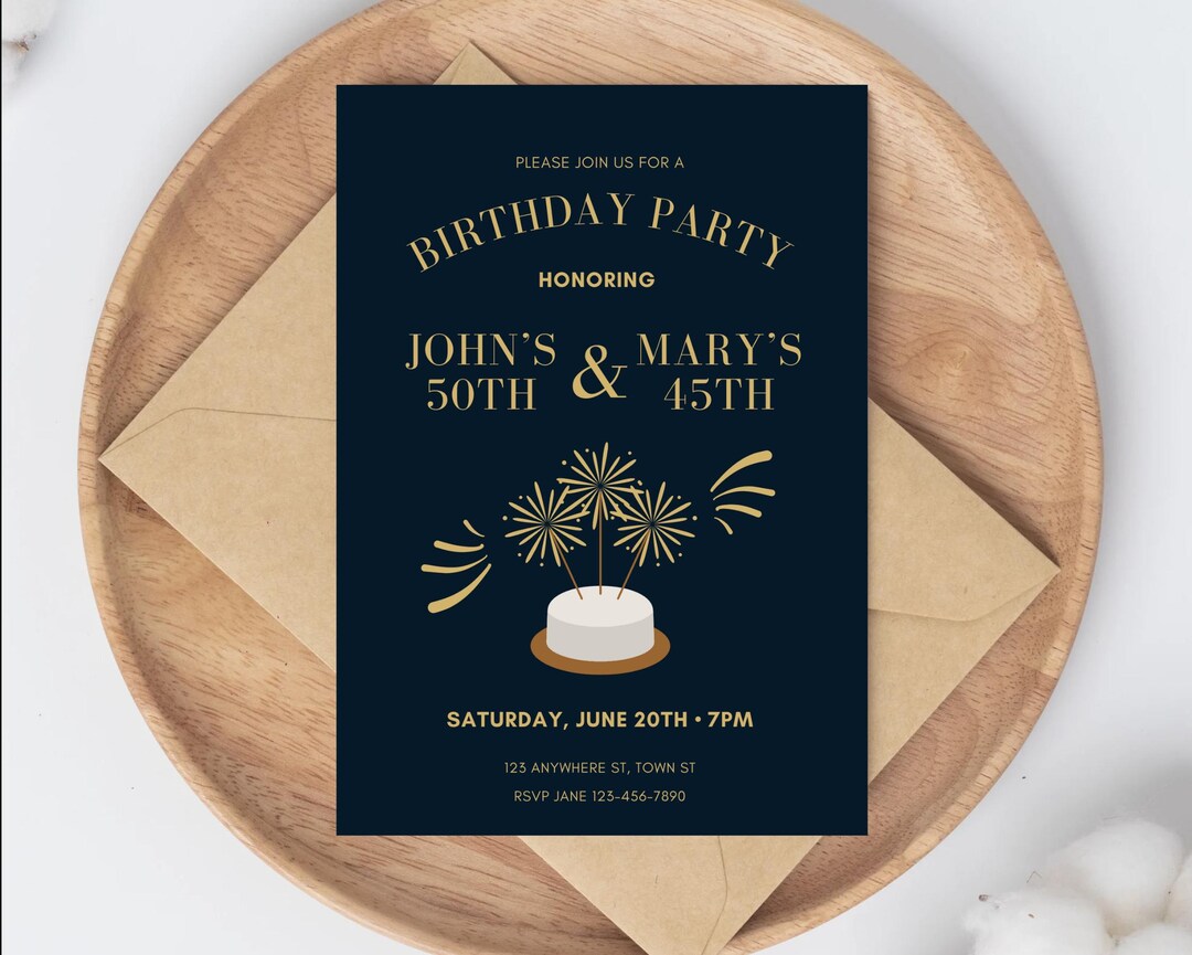 Adult Joint Birthday Invitation Adult Joint Party Invitation Double ...