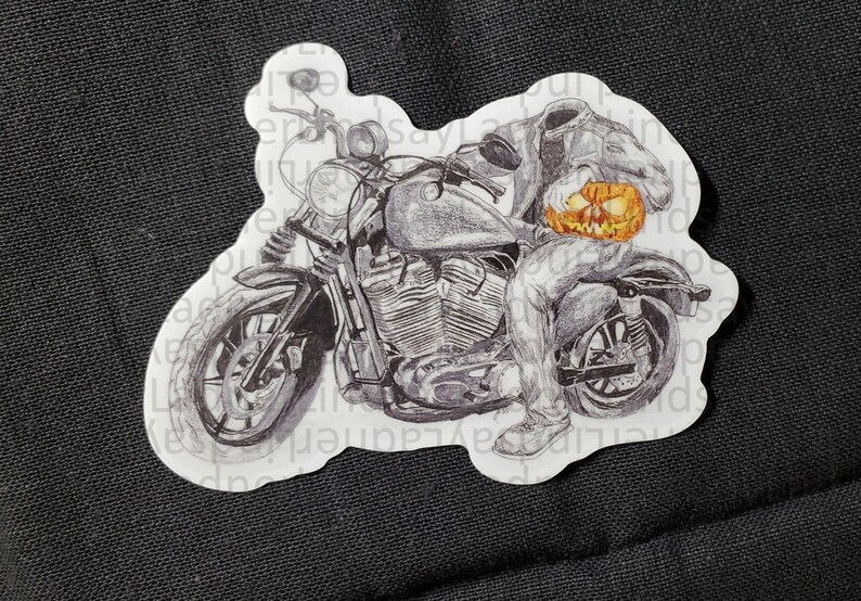Headless Horseman Matte Vinyl Sticker, Halloween Motorcycle Sticker ...