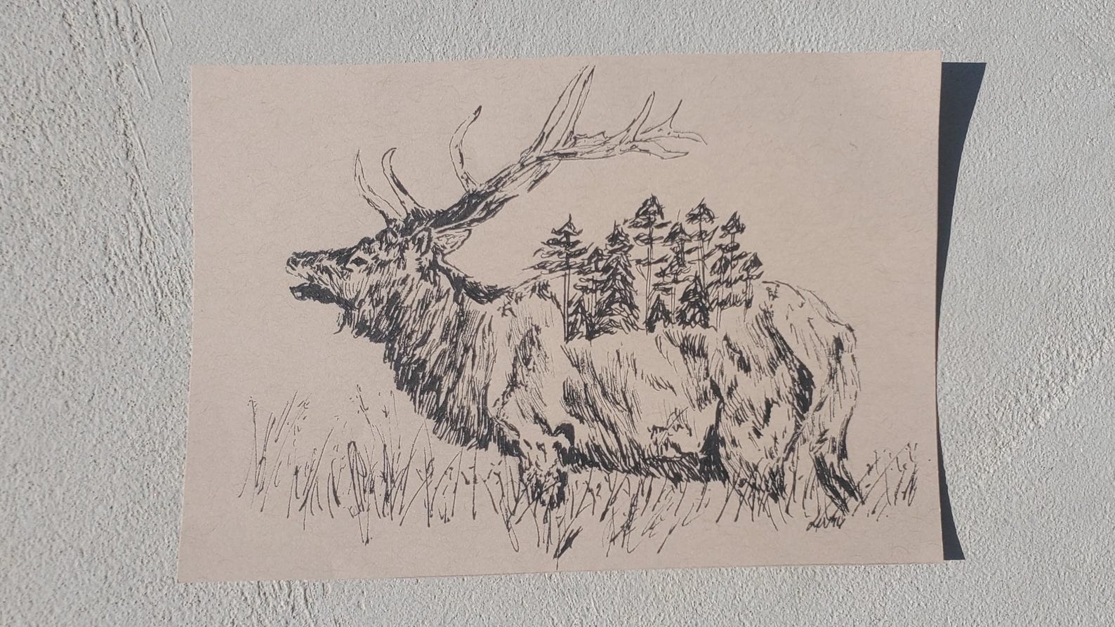 Elk and Landscape Pen and Ink Illustration - Etsy