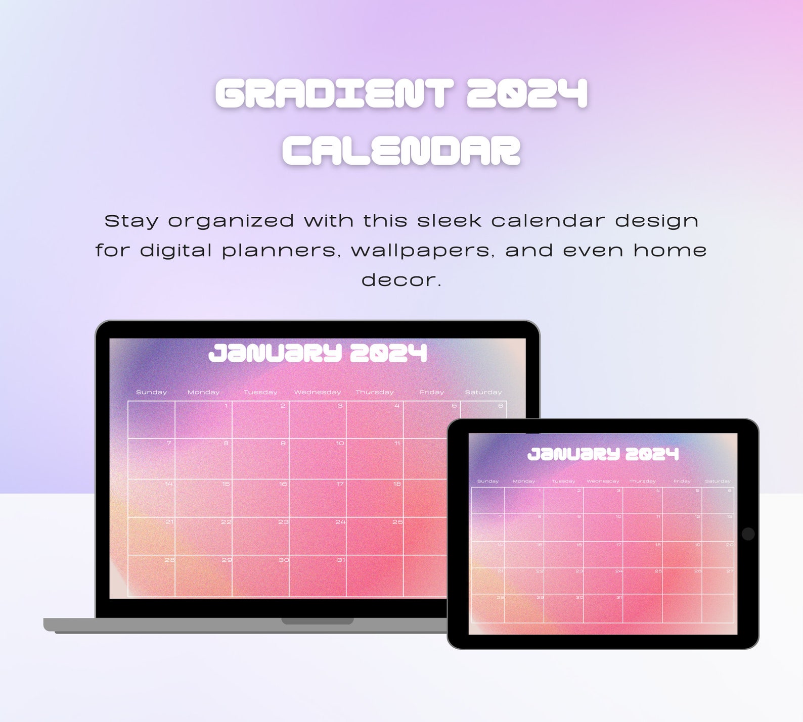Sunset Gradient Monthly 2024 Calendar Template Letter Size Printable Digital - Etsy