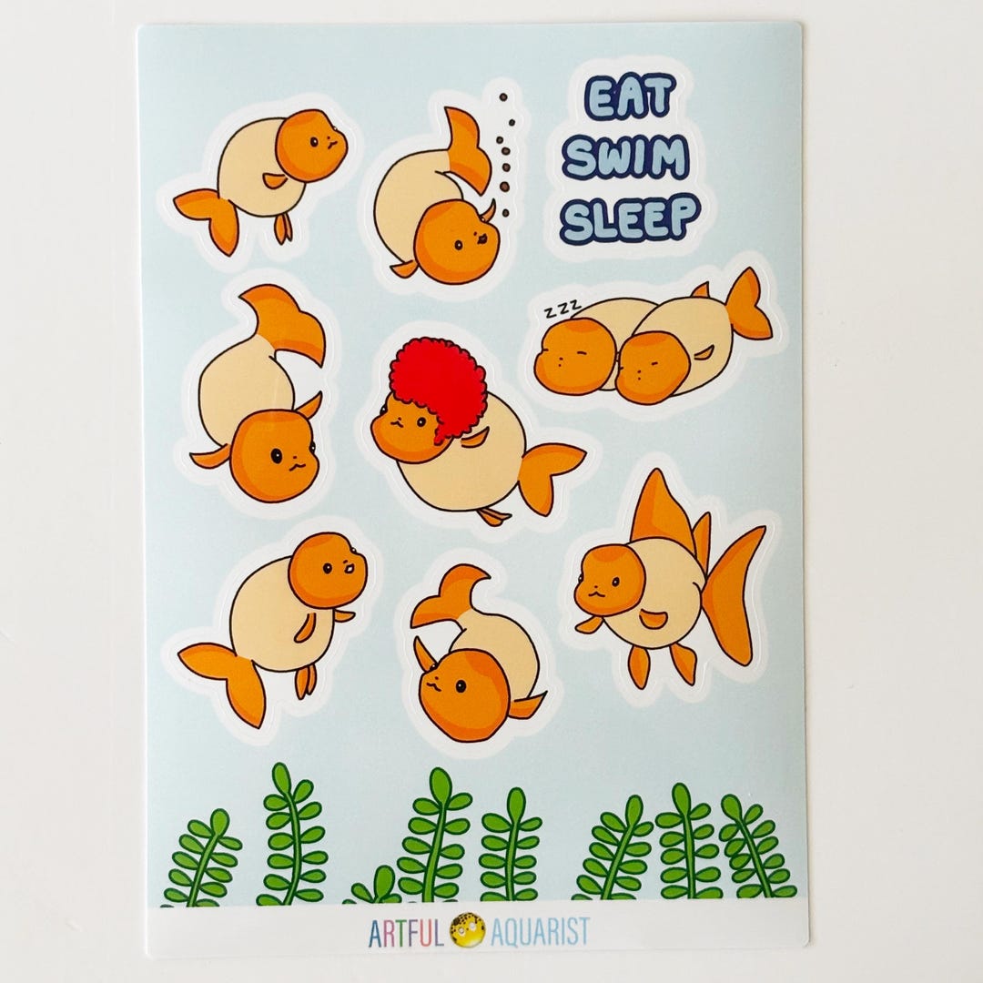 Kawaii Goldfish Vinyl Sticker Sheet | 5" X 7" – Set of 9 Stickers for ...